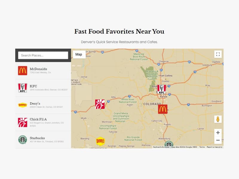 Google Maps with Quick Service Restaurant Locations - Class Studios